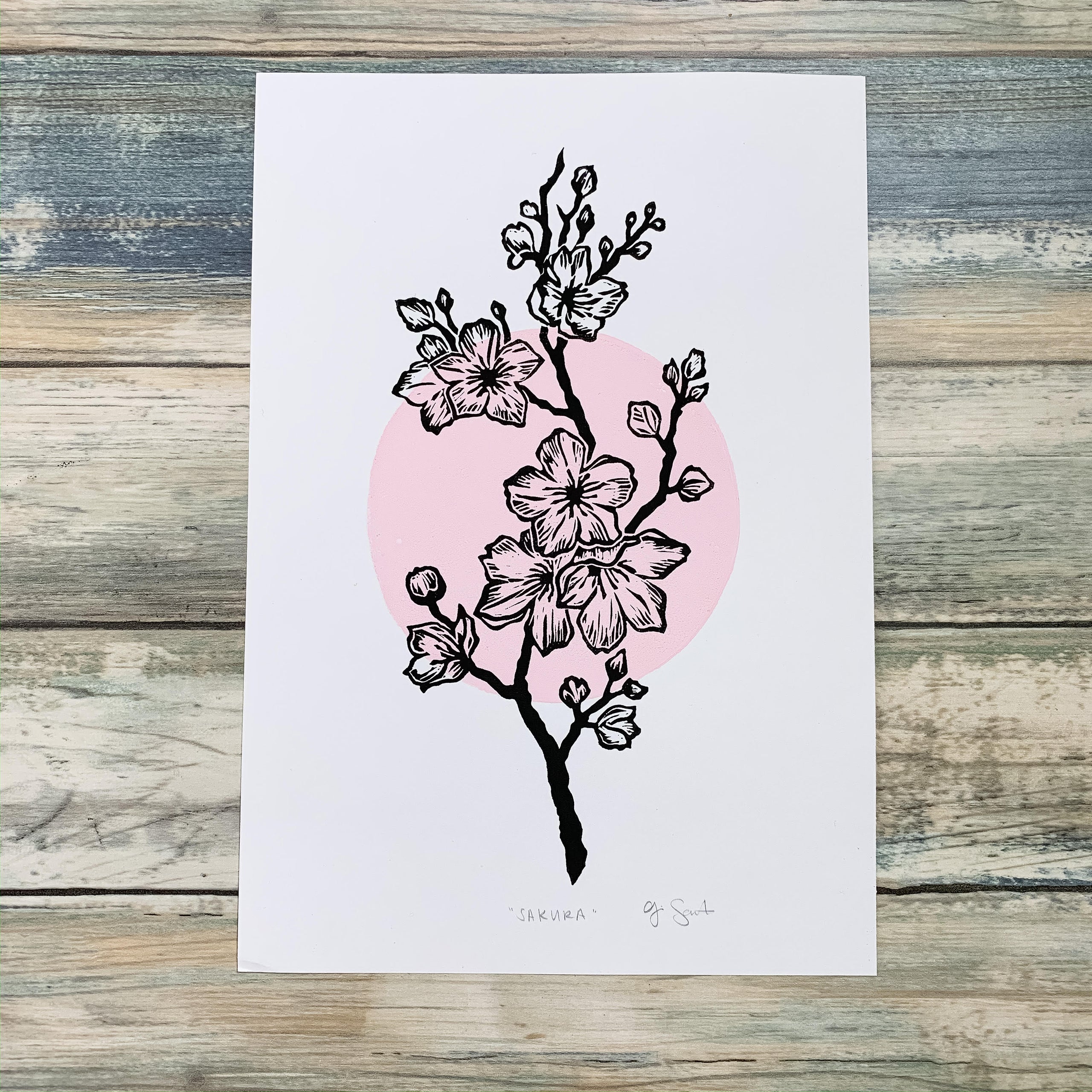 "Sakura" Linocut Print | Ridge + Roots